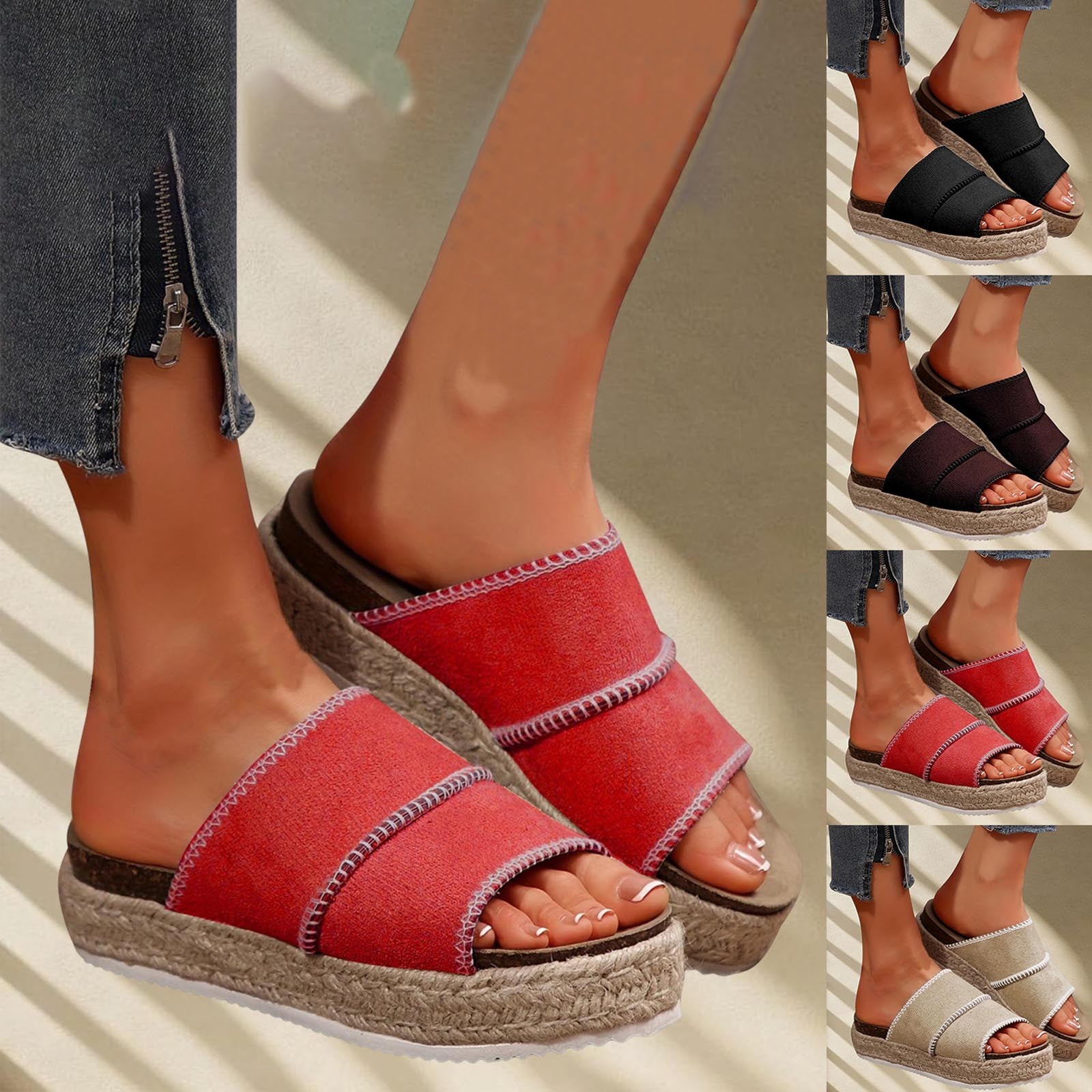 Aueoeo Women's Round Open Toe Slippers Daily Wear High Heel Slippers ...