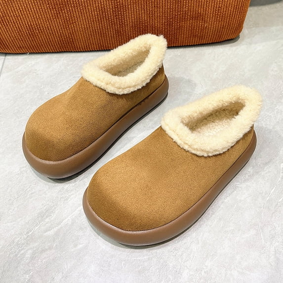 Aueoeo Women's Round Toe Shoes Fashion Faux Furs Trendy Solid Color ...