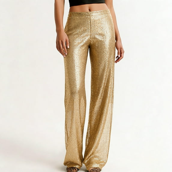 Aueoeo Women's Sequin Pants Shiny Sparkly Party Club Night Out Trousers ...
