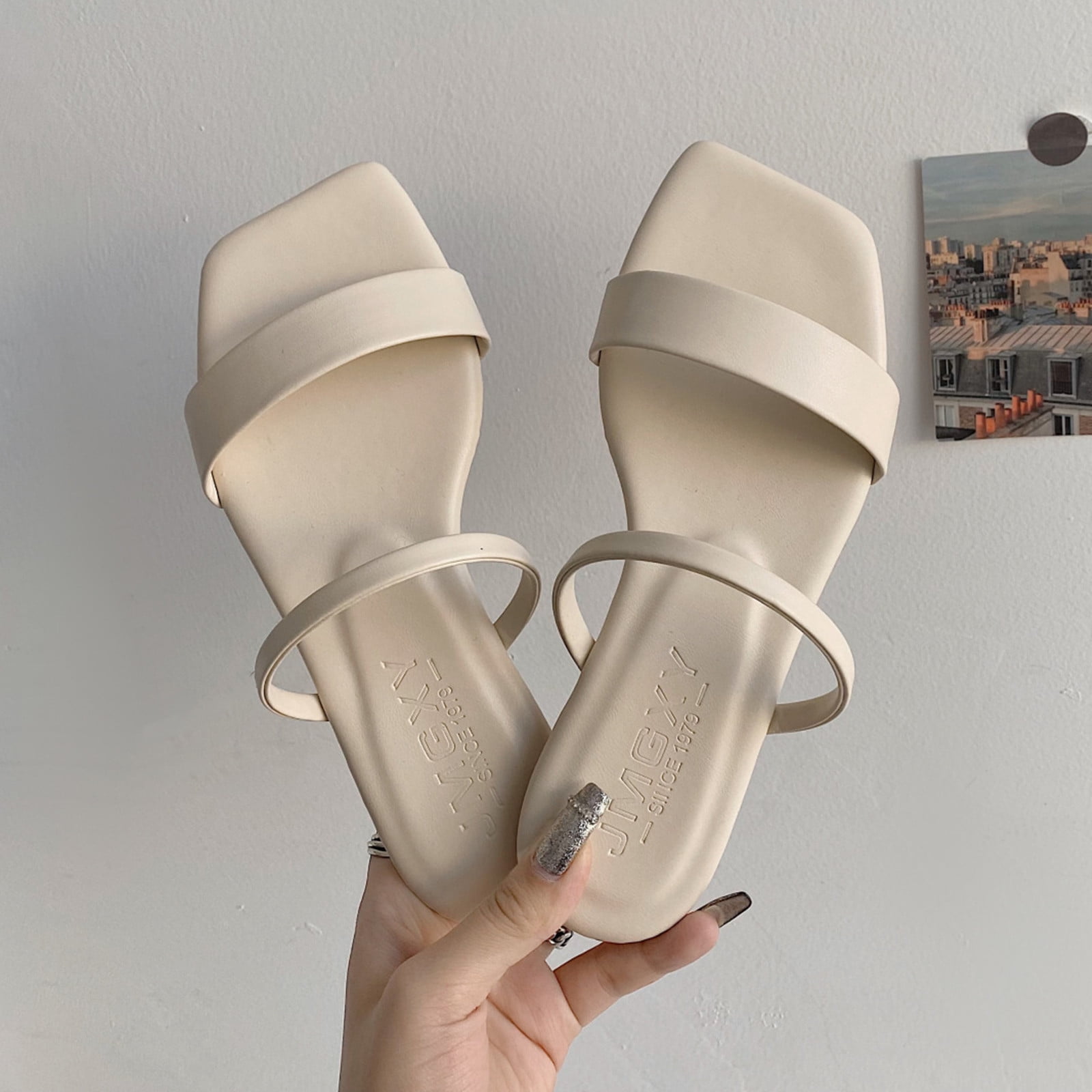 Aueoeo Women's Slide Sandals Casual Summer Slip On Open Toe Sandal ...