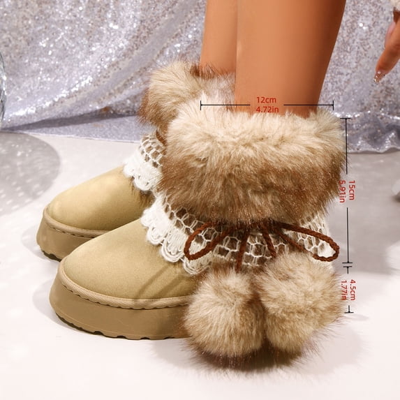 Aueoeo Women's Soft Boots Comfortable Round Toe Fuzzy Lining Warm ...