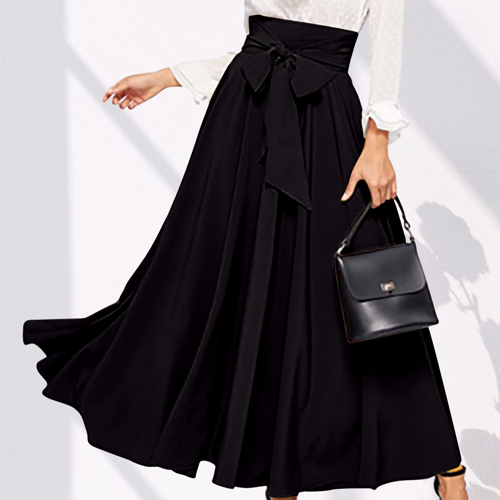 Aueoeo Women's Summer Elegant High Waisted Maxi Skirt Lace Up Pleated Flowy Long Skirt - Walmart.com