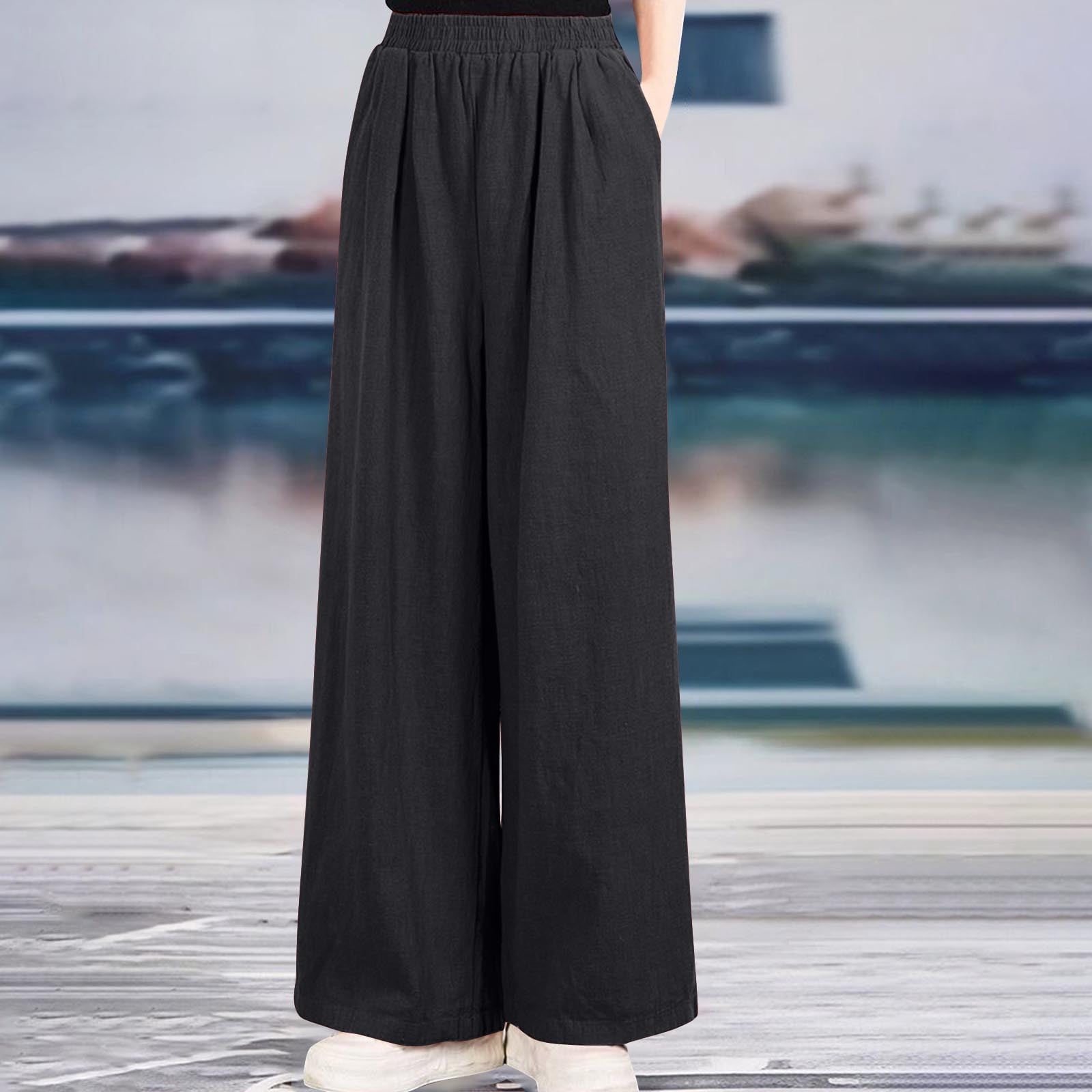 Aueoeo Women's Tube Pants Sports Casual Elasticity Pocket Trousers High ...