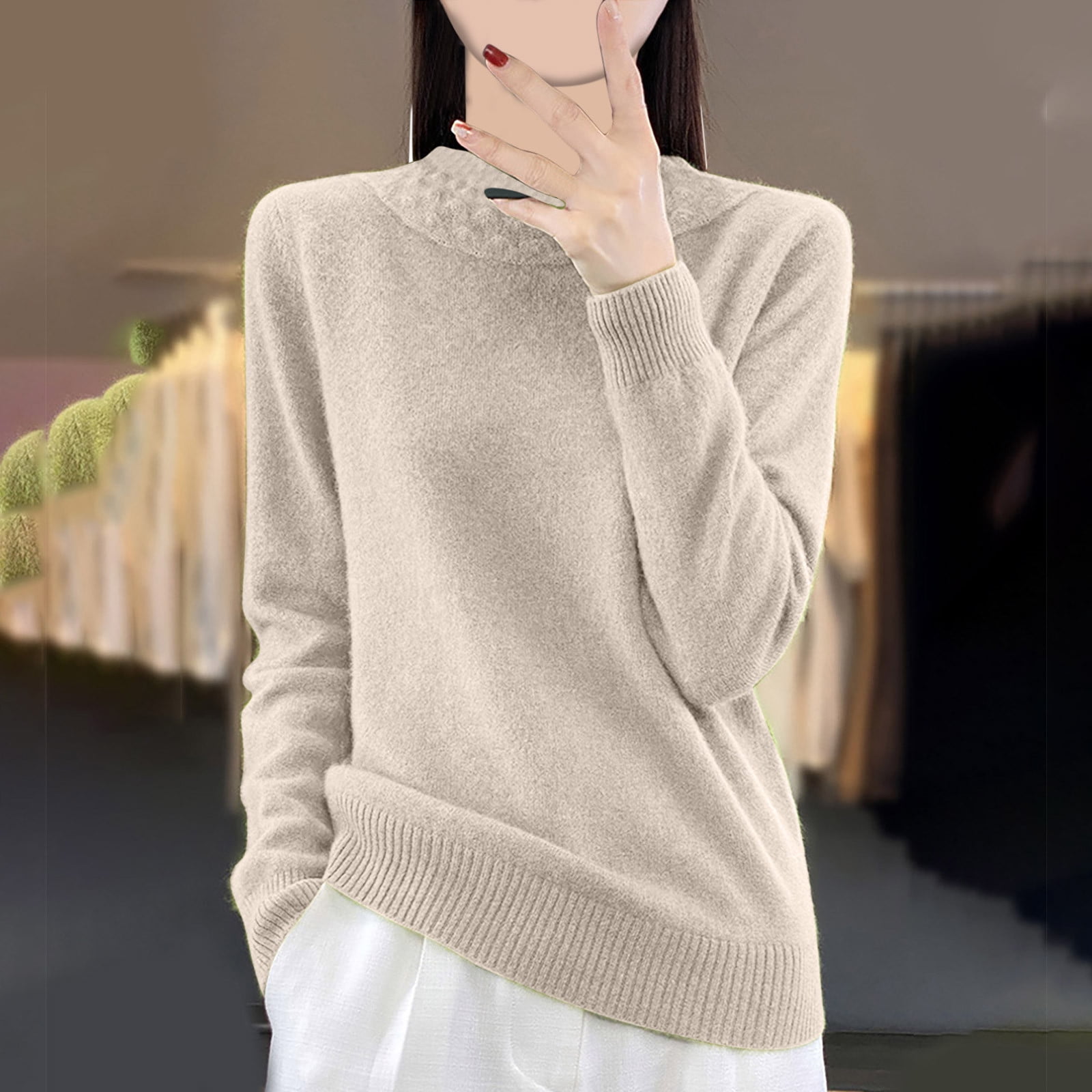 Aueoeo Women's Twists Knit Warm Sweater, Long Sleeve Crew-Neck Casual ...