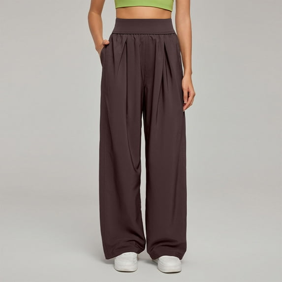 Aueoeo Women's Wide Leg Pants Casual High Waist Drawstring Pants Flowy ...