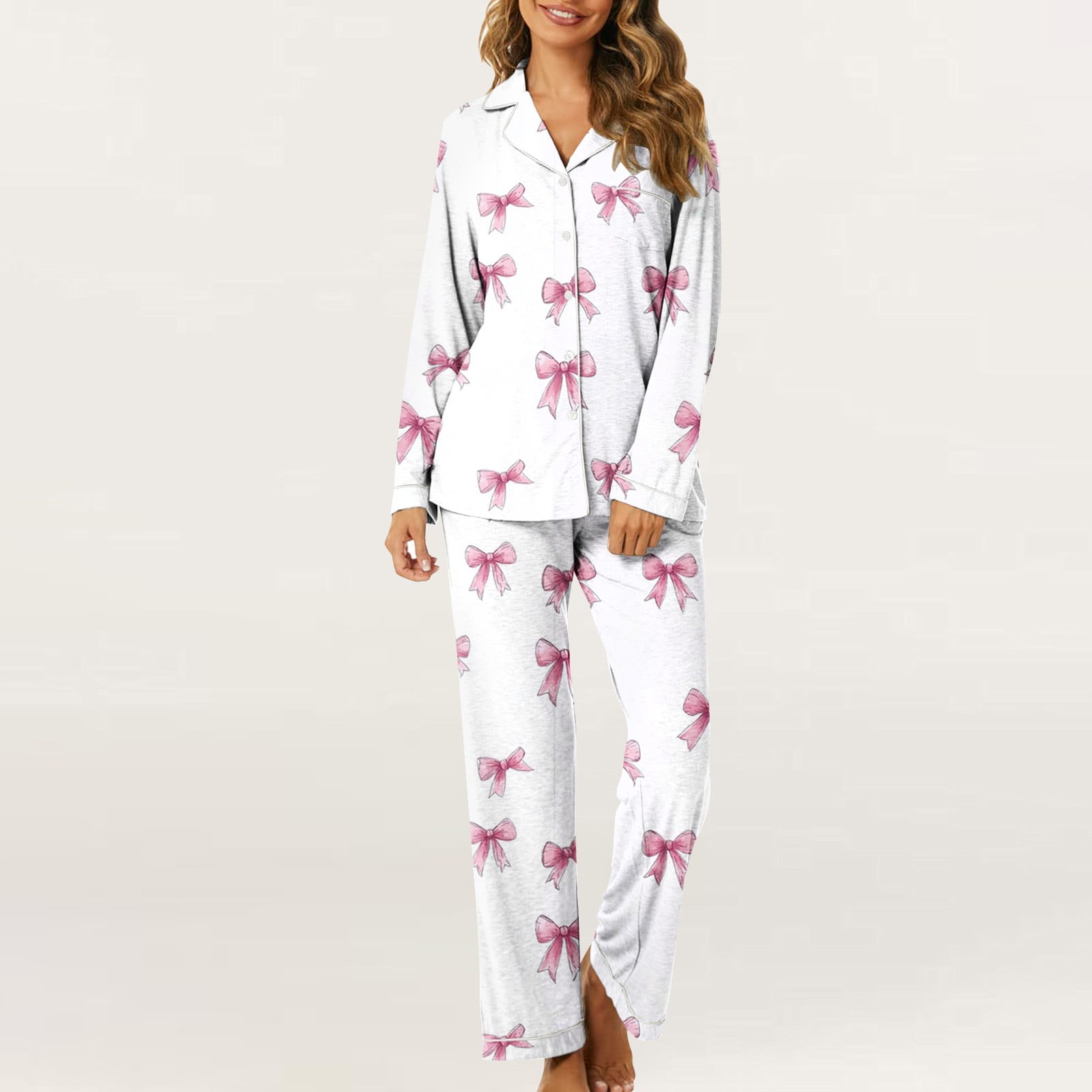 Aueoeo Womens 2 Piece Set Long Sleeve Loungewear Set Graphic Printed ...
