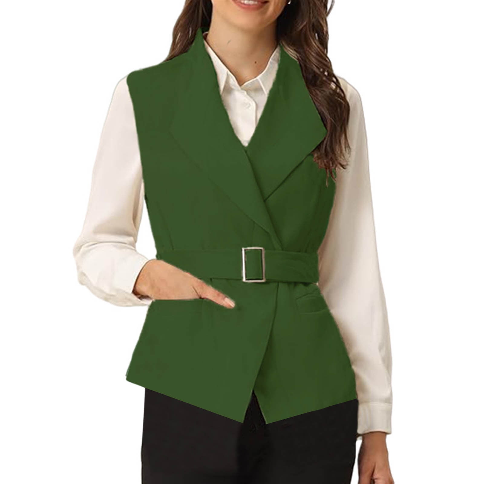 Aueoeo Womens Casual Cardigan Vests Open Front Sleeveless V Neck ...