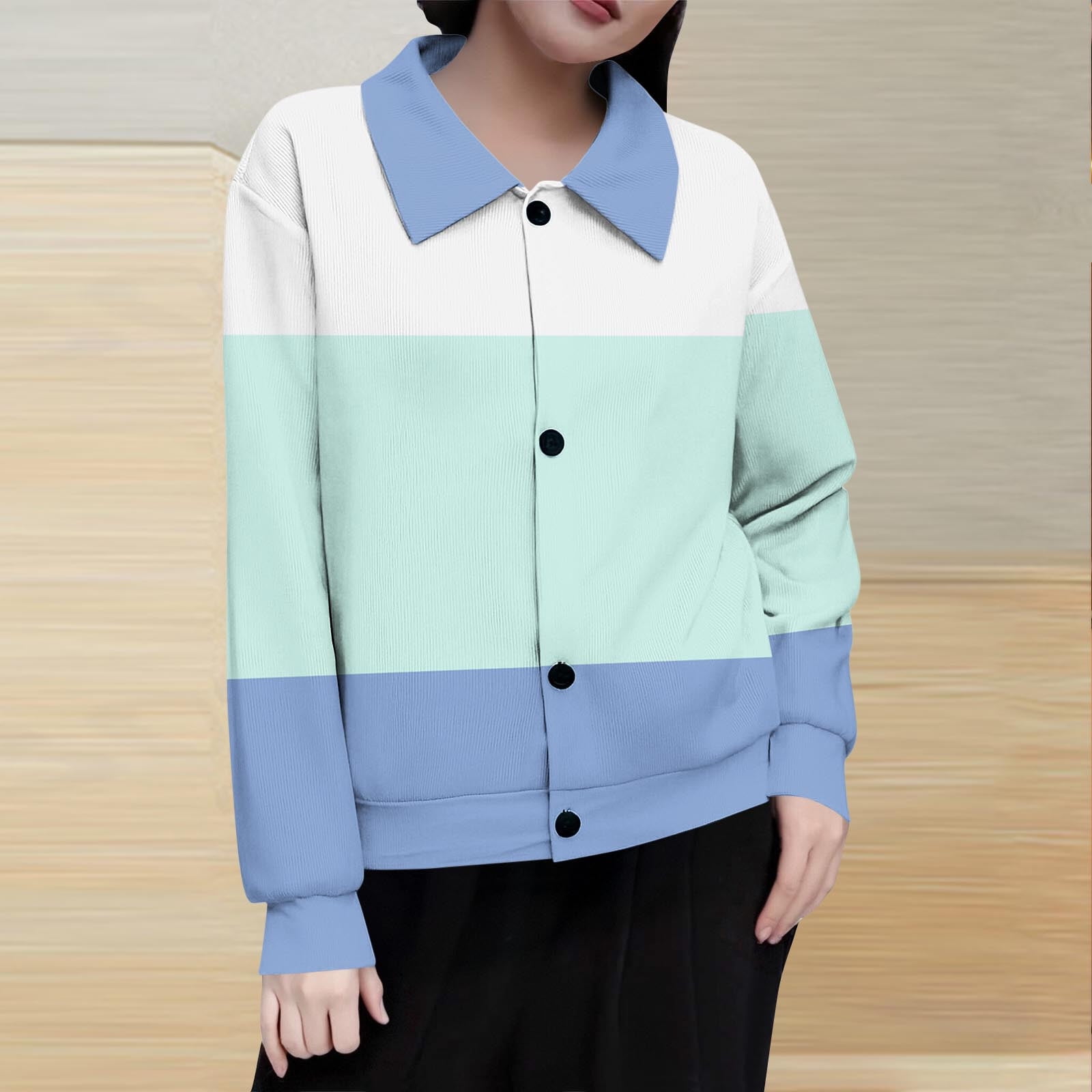 Aueoeo Womens Casual Jacket Color Button Up Long Sleeve Fall Winter ...