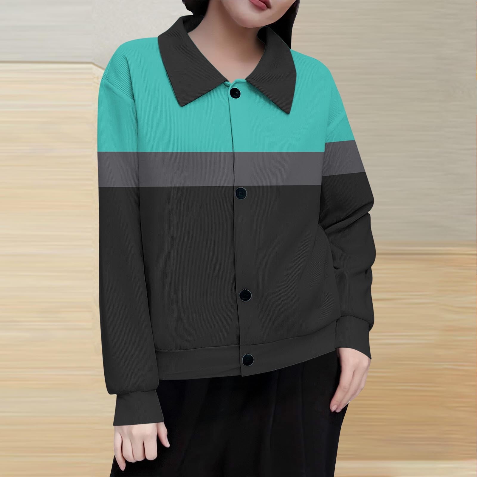 Aueoeo Womens Casual Jacket Color Button Up Long Sleeve Fall Winter ...