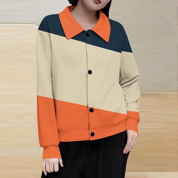 Aueoeo Womens Casual Jacket Color Button Up Long Sleeve Fall Winter ...