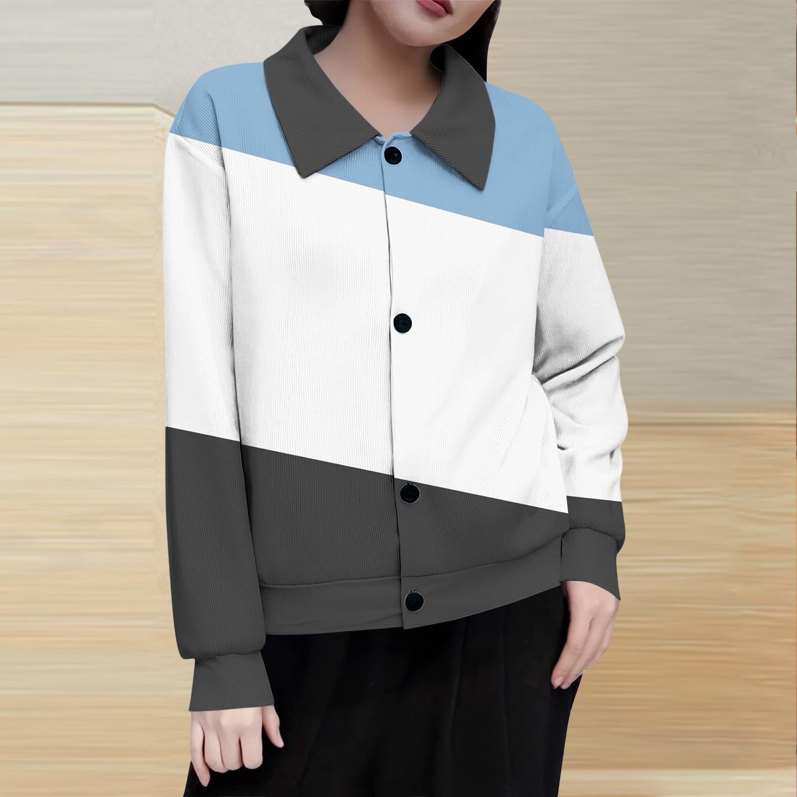 Aueoeo Womens Casual Jacket Color Button Up Long Sleeve Fall Winter ...