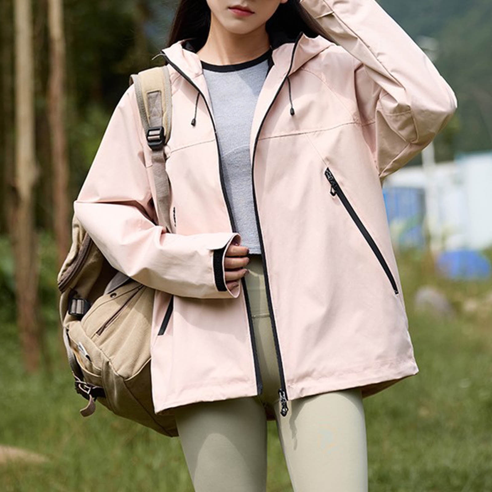 Aueoeo Womens Fashion Rain Jackets Casual Waterproof Windbreaker ...
