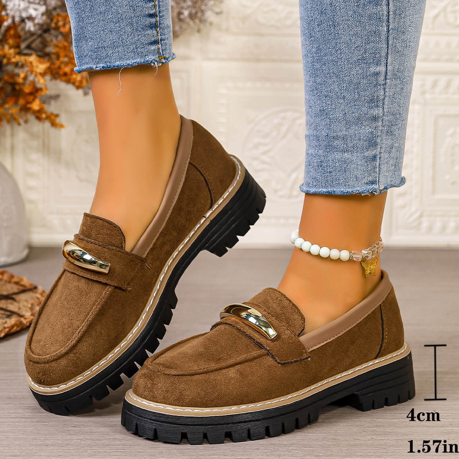 Aueoeo Womens Flock Loafers Shoes Comfortable Work Office Business ...