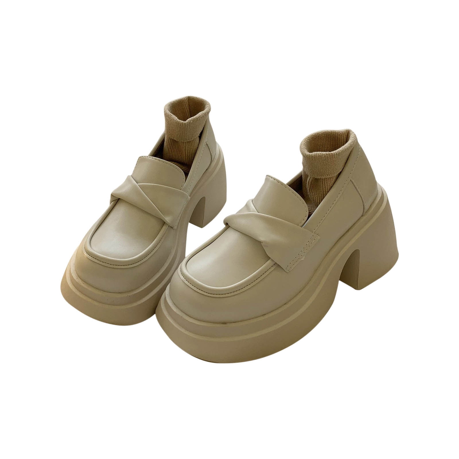 Aueoeo Womens High Platforms Shoes Ballets Low Block Chunky Dress Shoes ...