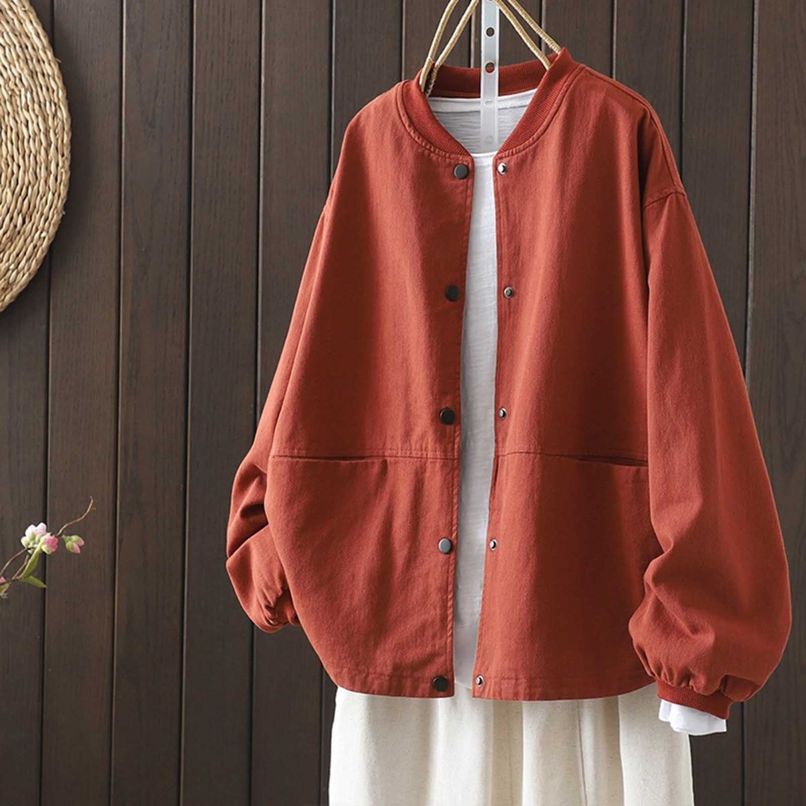 Aueoeo Womens Lightweight Jacket Snap Button Coat Long Sleeve Casual ...