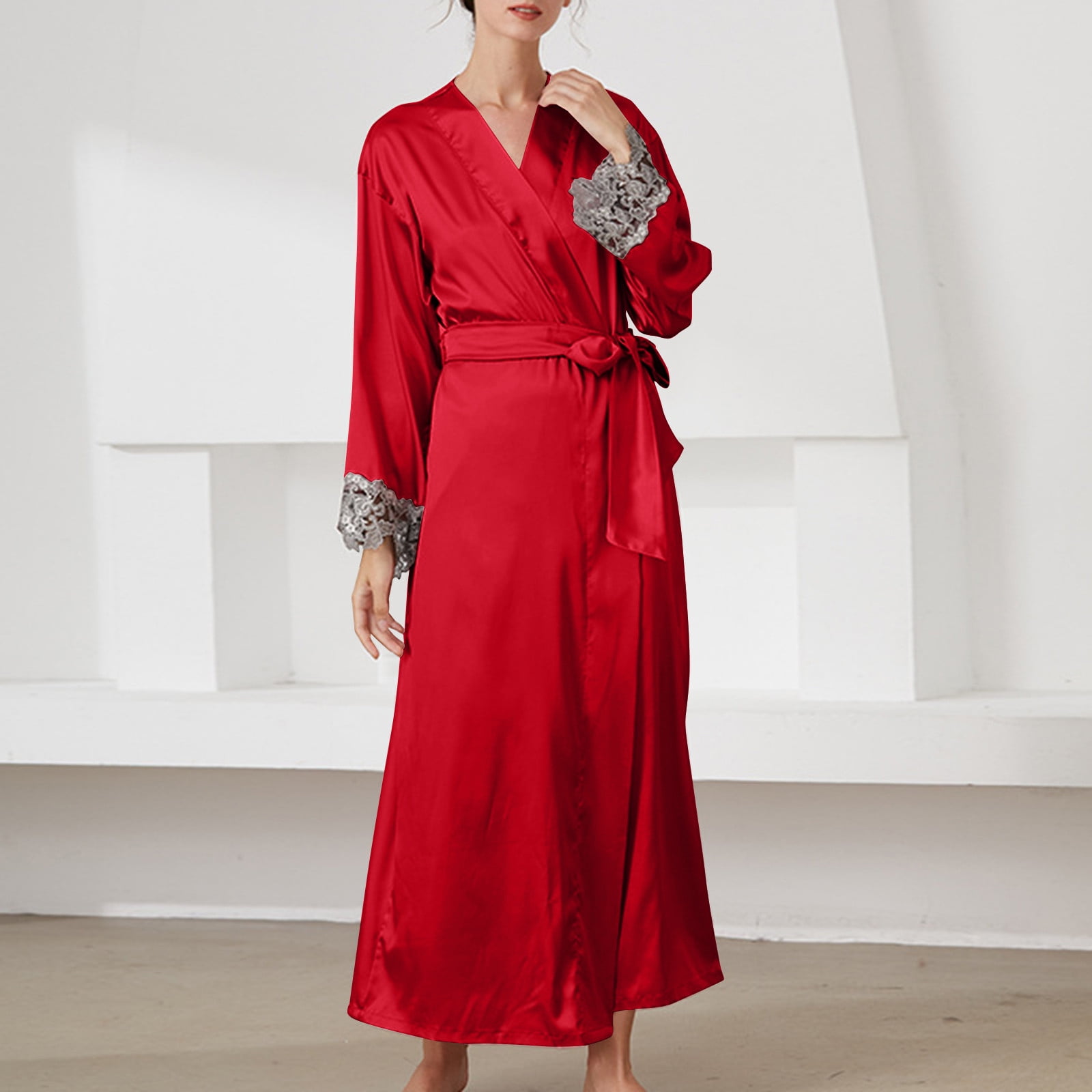 Aueoeo Womens Long Robe, Lightweight Long Bathrobe ,Long Sleeve Thin ...