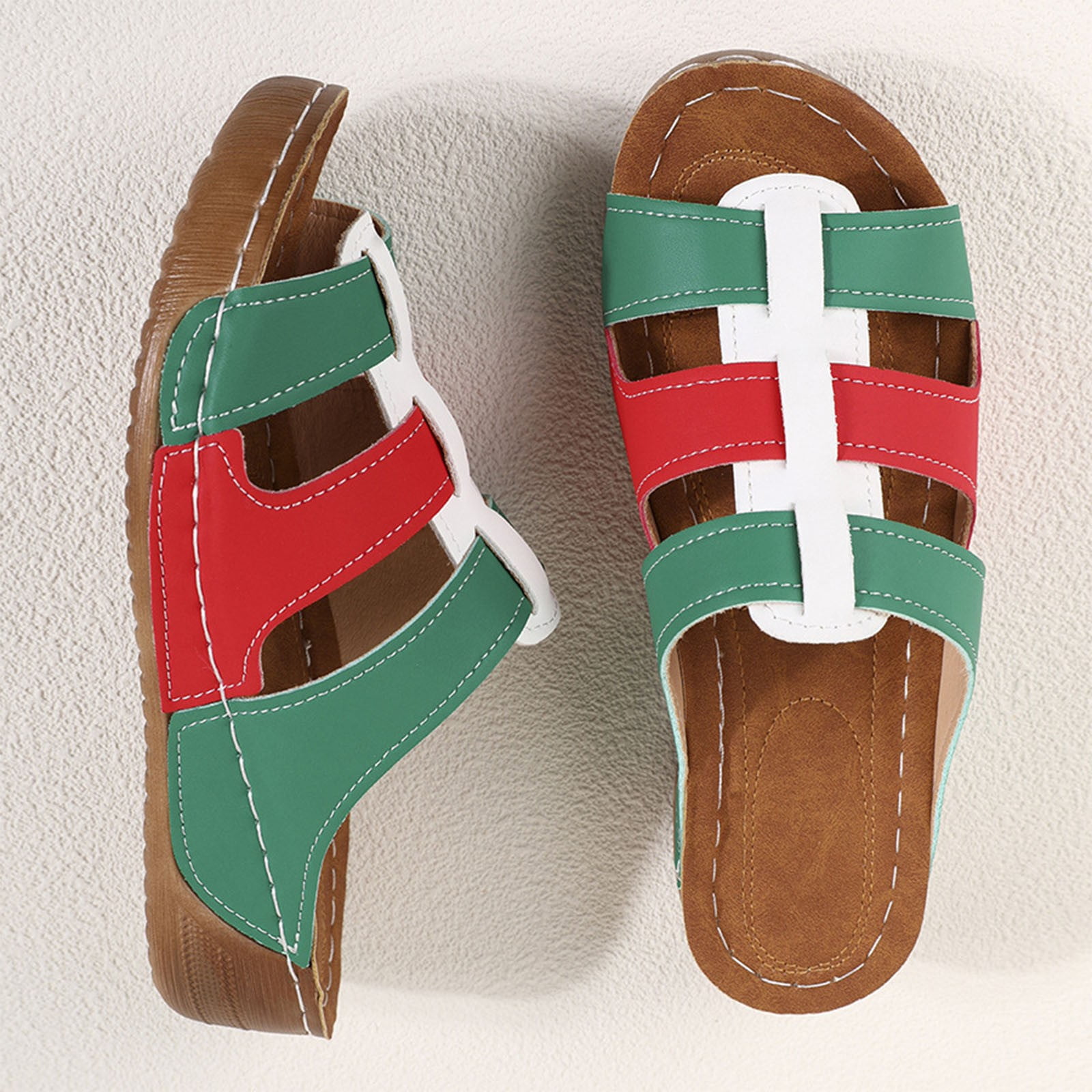 Aueoeo Womens Low Wedge Slipper Casual Colorful Strap Sandals Wedge Slip on Shoes Comfortable ...