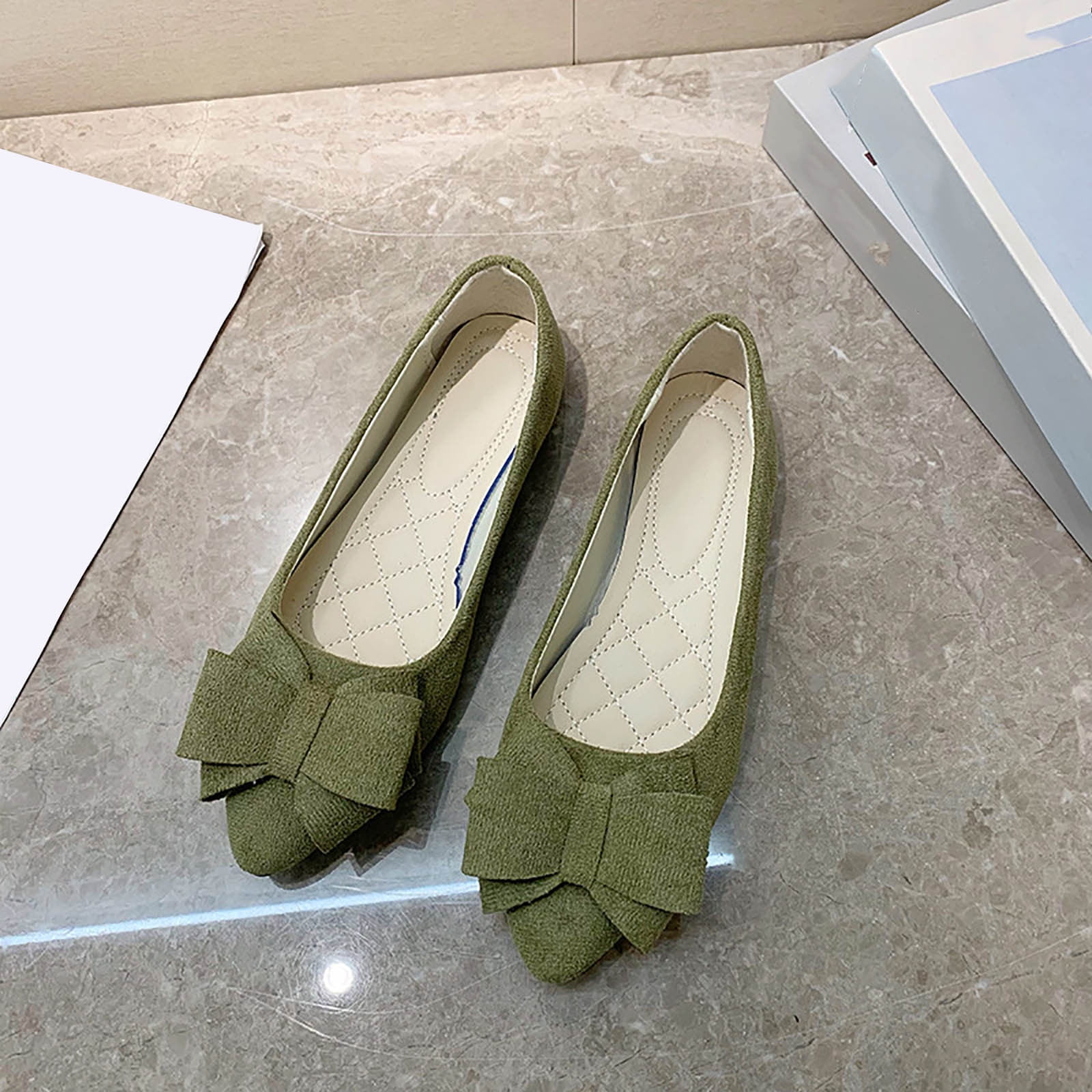 Aueoeo Womens Pointed Toe Flats Cute Bow-Knot Comfortable Loafers ...