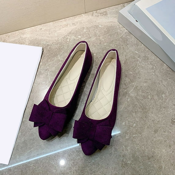 Aueoeo Womens Pointed Toe Flats Cute Bow-Knot Comfortable Loafers ...