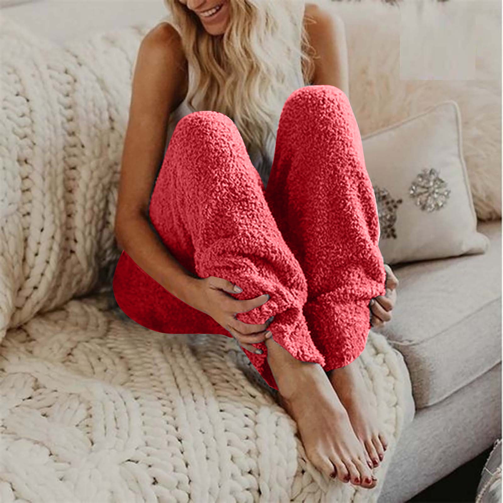 Aueoeo Womens Winter Cozy Lounge Pants Fuzzy Pants for Women Warm Soft ...