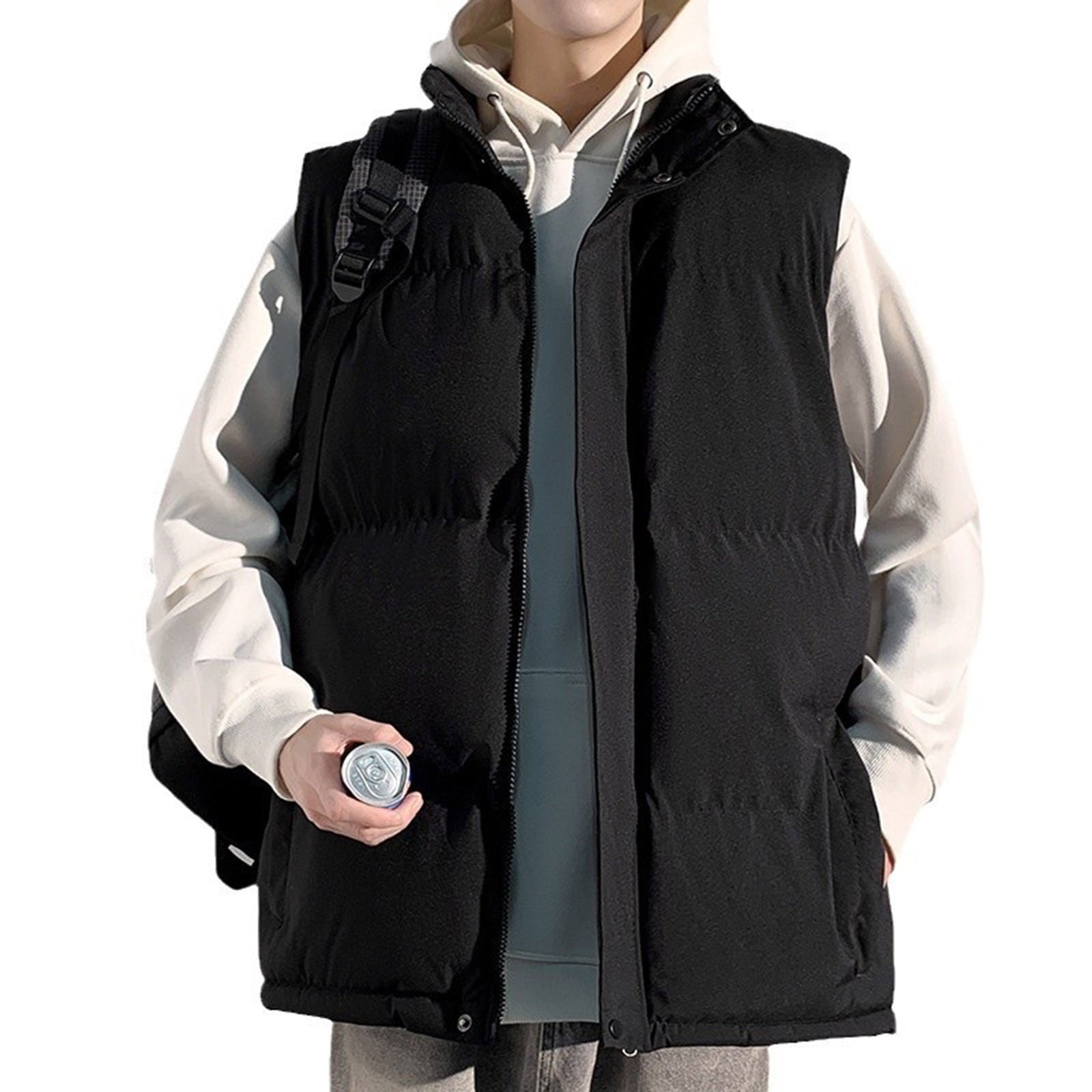 Aueoeo Work Vests for Men Solid Color Loose Stand Collar ...