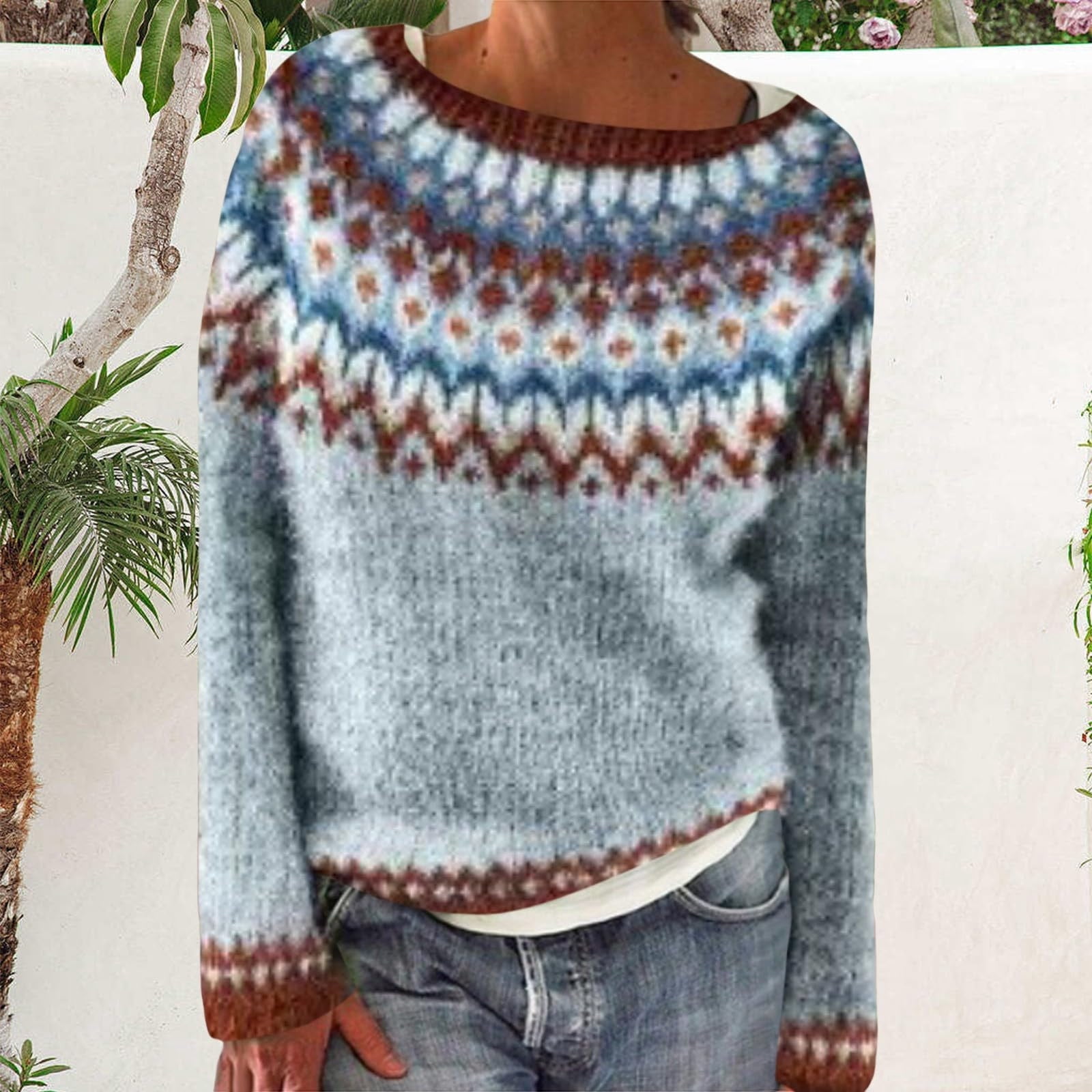 Aueoeo Workout Sweater Dressy Sweater Women's Casual Printed Pullover ...