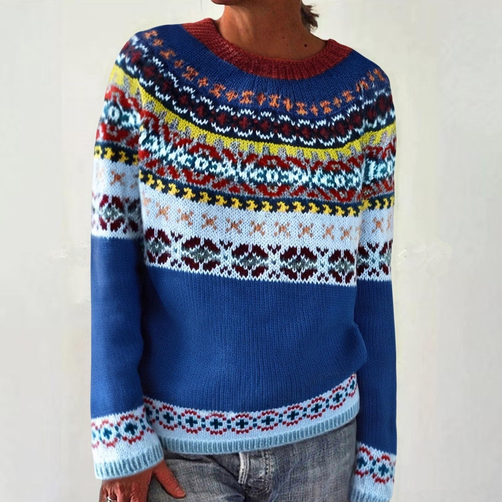 Aueoeo Workout Sweater Work Sweater Women's Casual Printed Pullover ...
