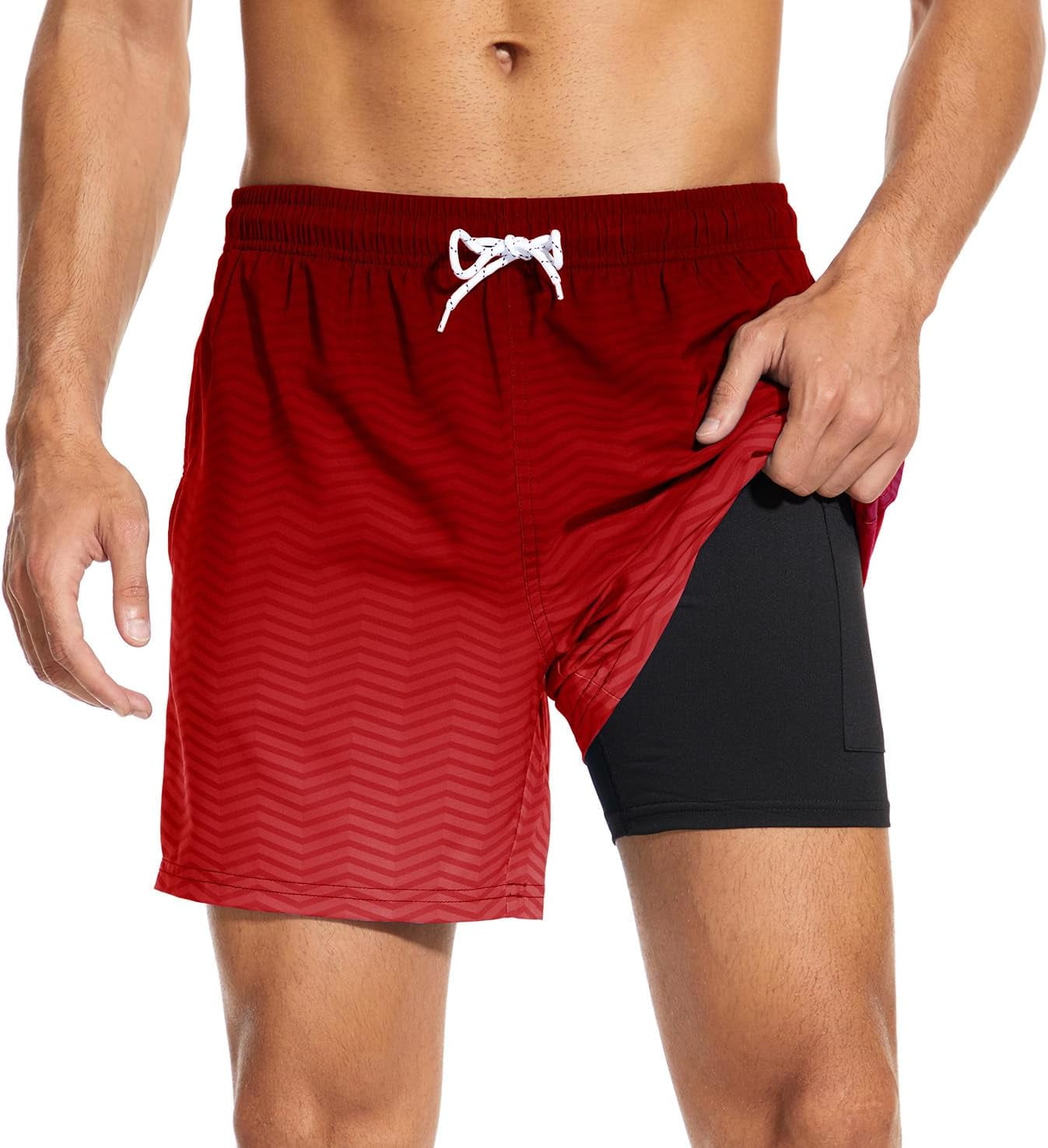 Aueyan Mens Swim Trunks 5.5 inch with Compression Liner Zipper Pockets ...