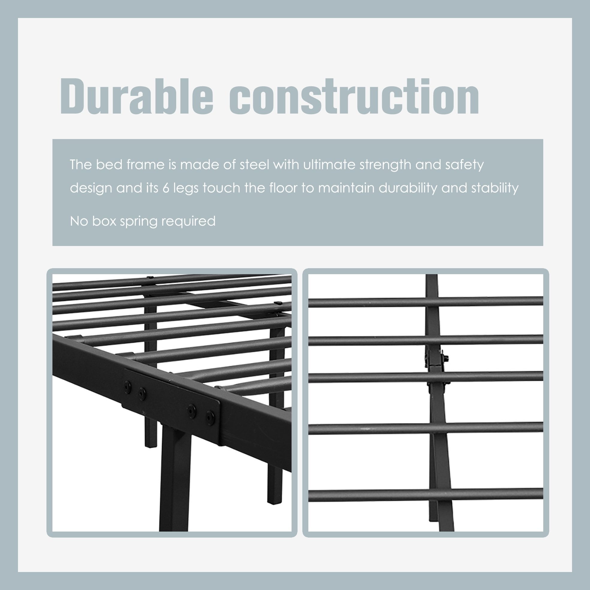 Aufank Platform Metal Bed Frame Foundation Heavy Duty Steel Slabs Black ...