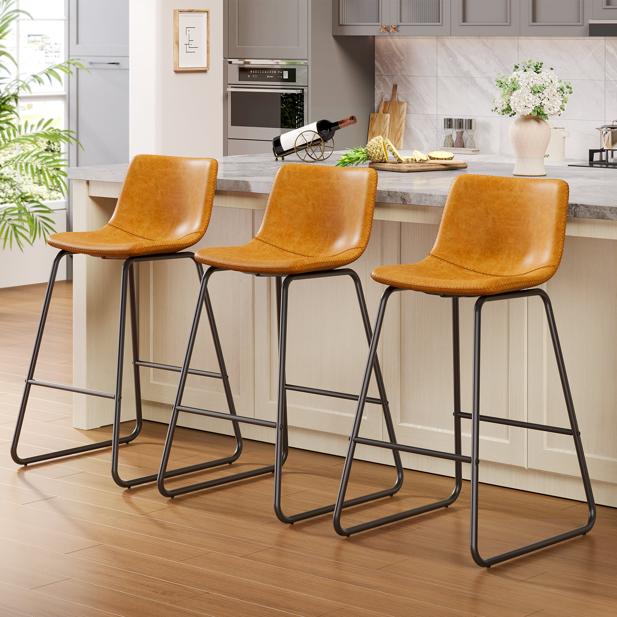 Aufeile 26" Counter Height Bar Stools Set of 3 – Modern Faux Leather ...