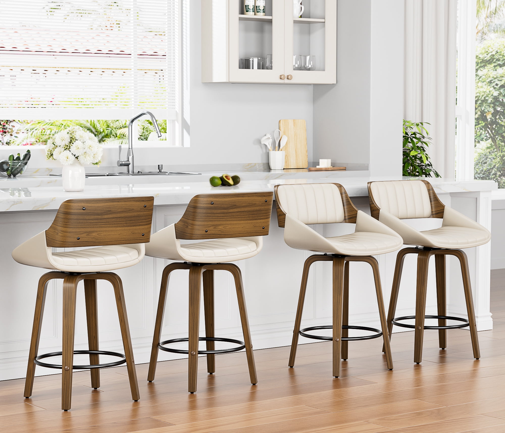 Aufeile 26" Swivel Counter Height Bar Stool with Walnut Bentwood Frame ...
