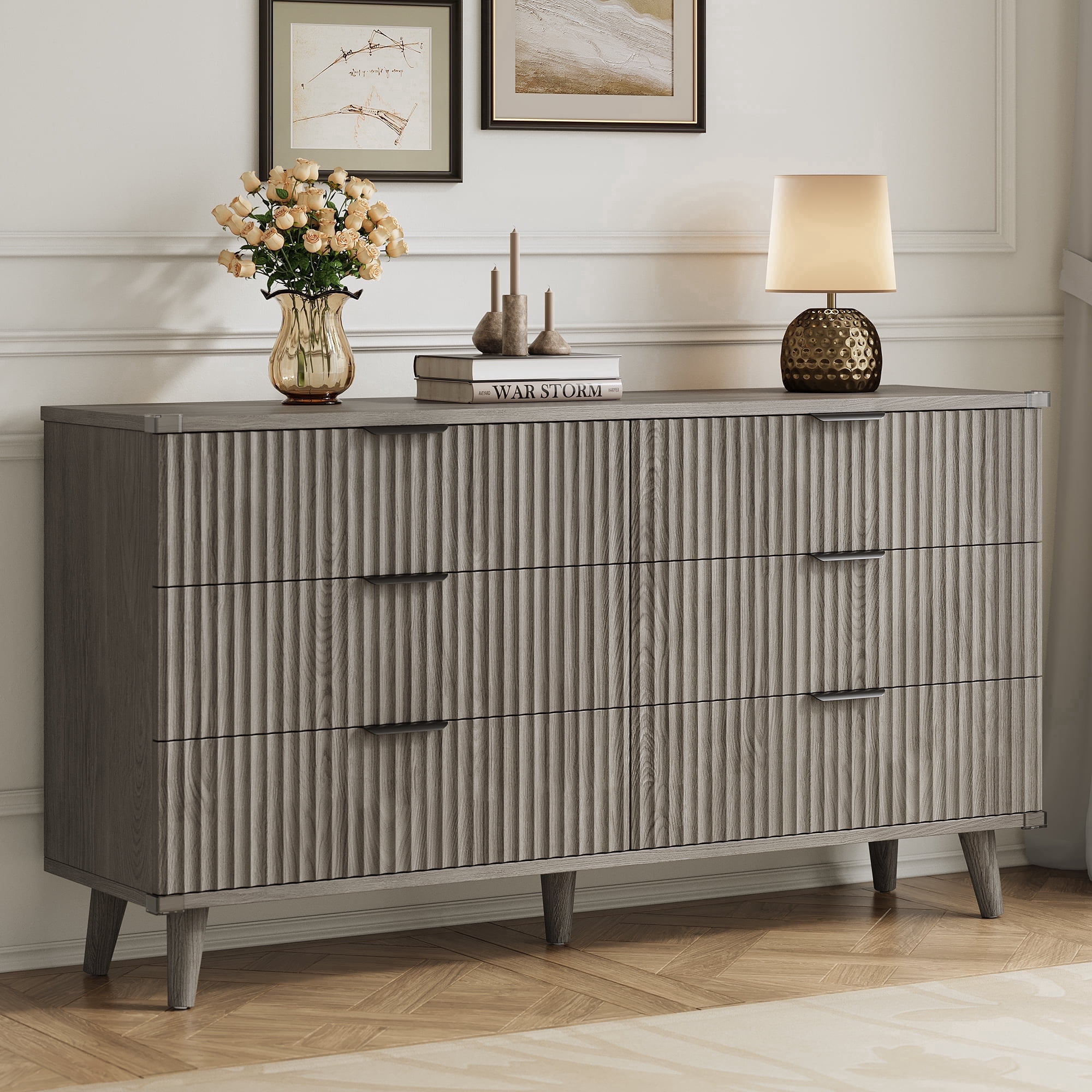 Aufeile 6 Drawer Dresser for Bedroom, 53" Wood Dresser & Chest of ...