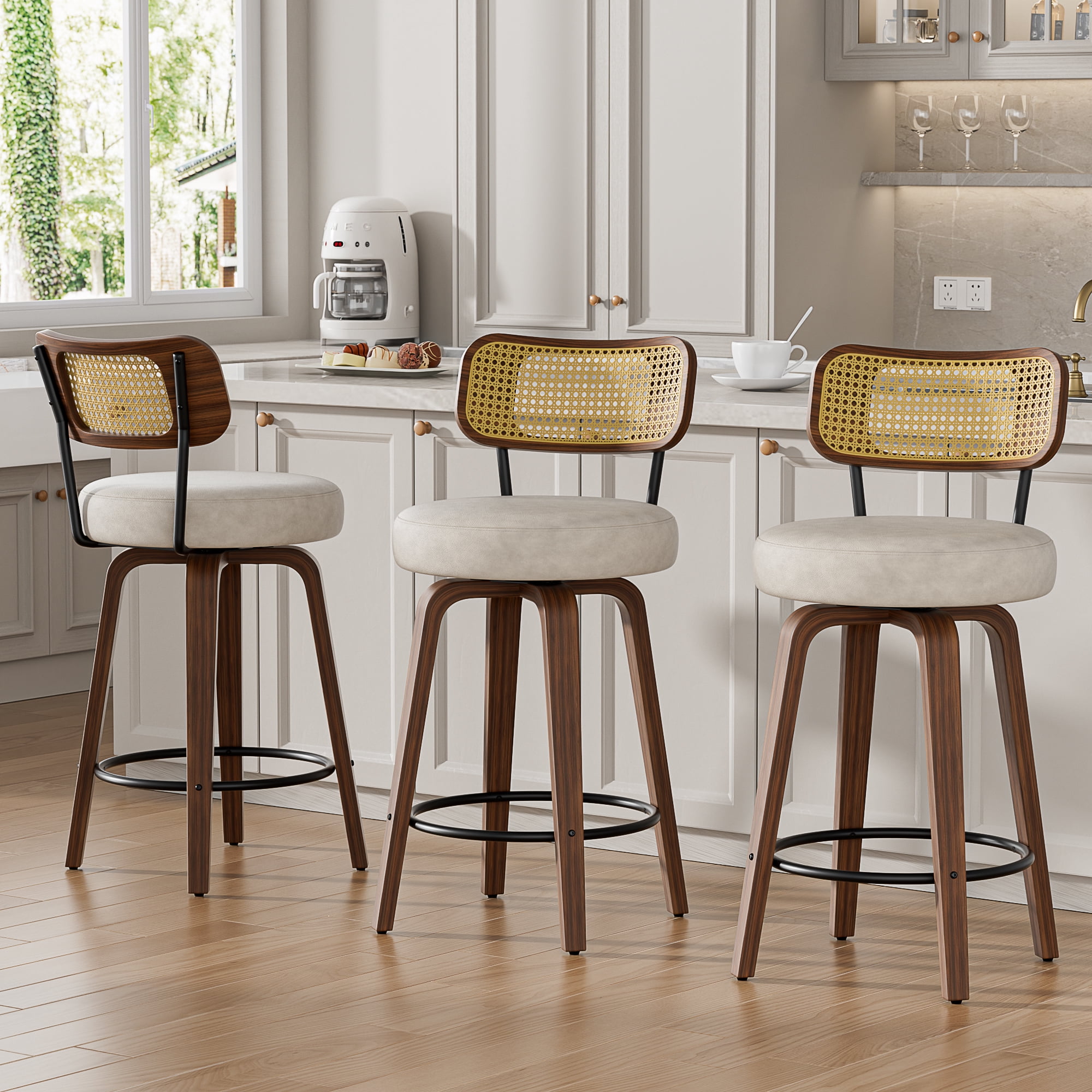 Aufeile Bar Stool Chair Set of 3, 15"D x 15"W x 40"H Faux Leather Seat ...