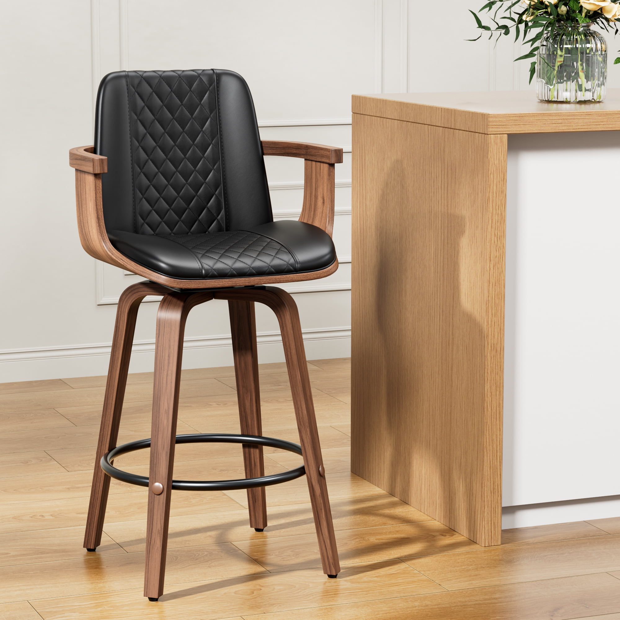 Aufeile Bar Stools, 26" Bentwood Barstools with Arms High Back, Mid ...