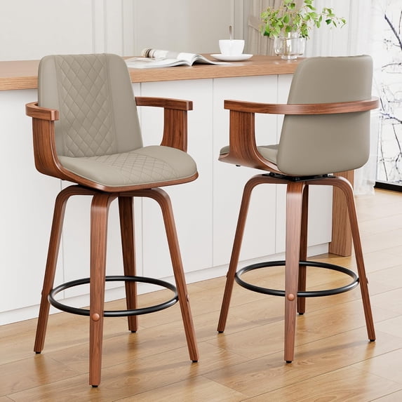 Aufeile Bar Stools Set of 2, 26" Bentwood Barstools with Arms High Back ...
