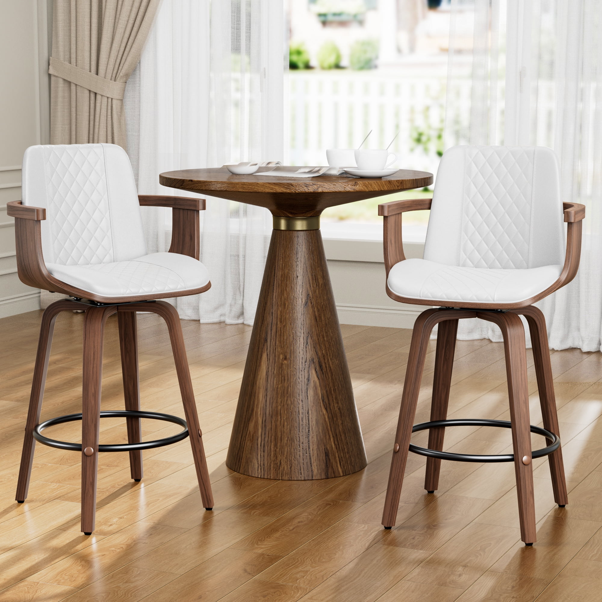 Aufeile Bar Stools Set of 2, 26" Bentwood Barstools with Arms High Back ...