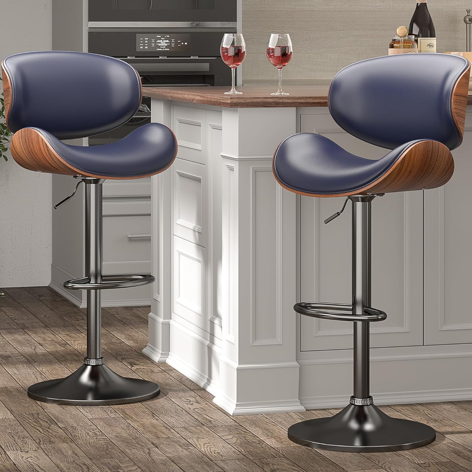 Aufeile Bar Stools Set of 2 with Bentwood Back and PU Leather Seat ...