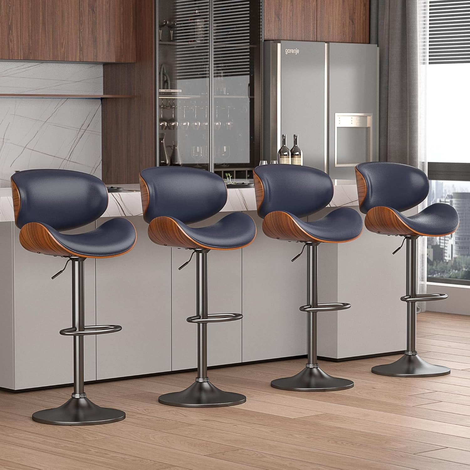Aufeile Bar Stools Set of 4 with Bentwood Back and PU Leather Seat ...
