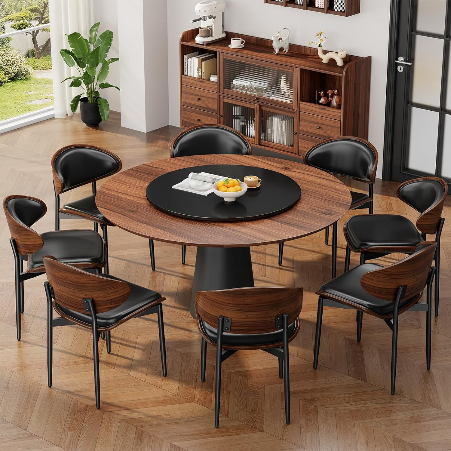 Aufeile Modern Dining Room Chairs Set of 8, Faux Leather and Bentwood ...