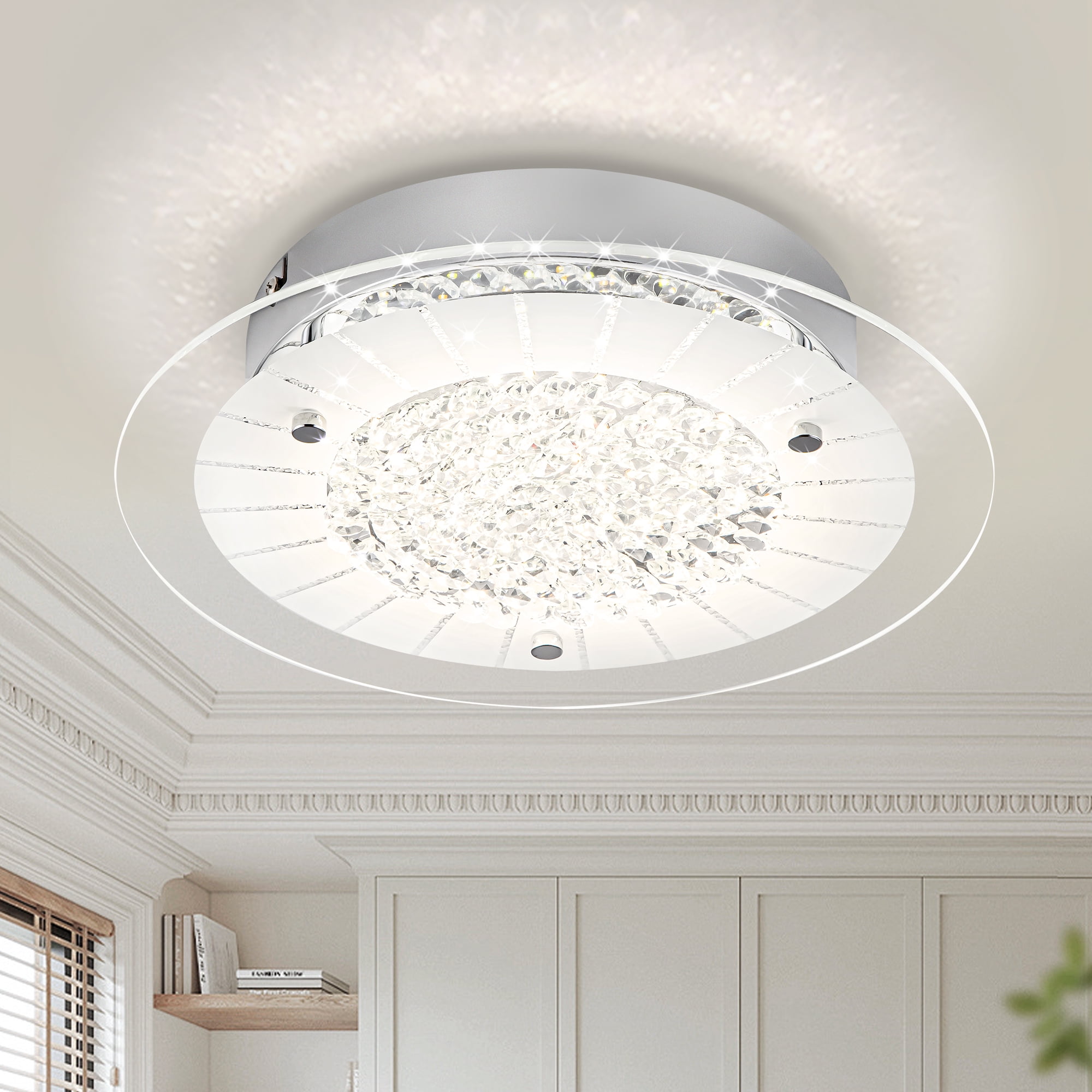 Auffel Modern Decorative Round LED Light, Crystal Flush Mount for ...