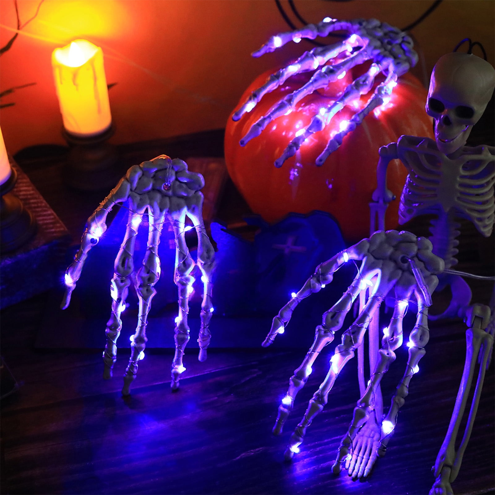 Aufmer 1 Pcs 78.78in LED Skeleton Hand Lights, Purple Glow Copper Wire ...