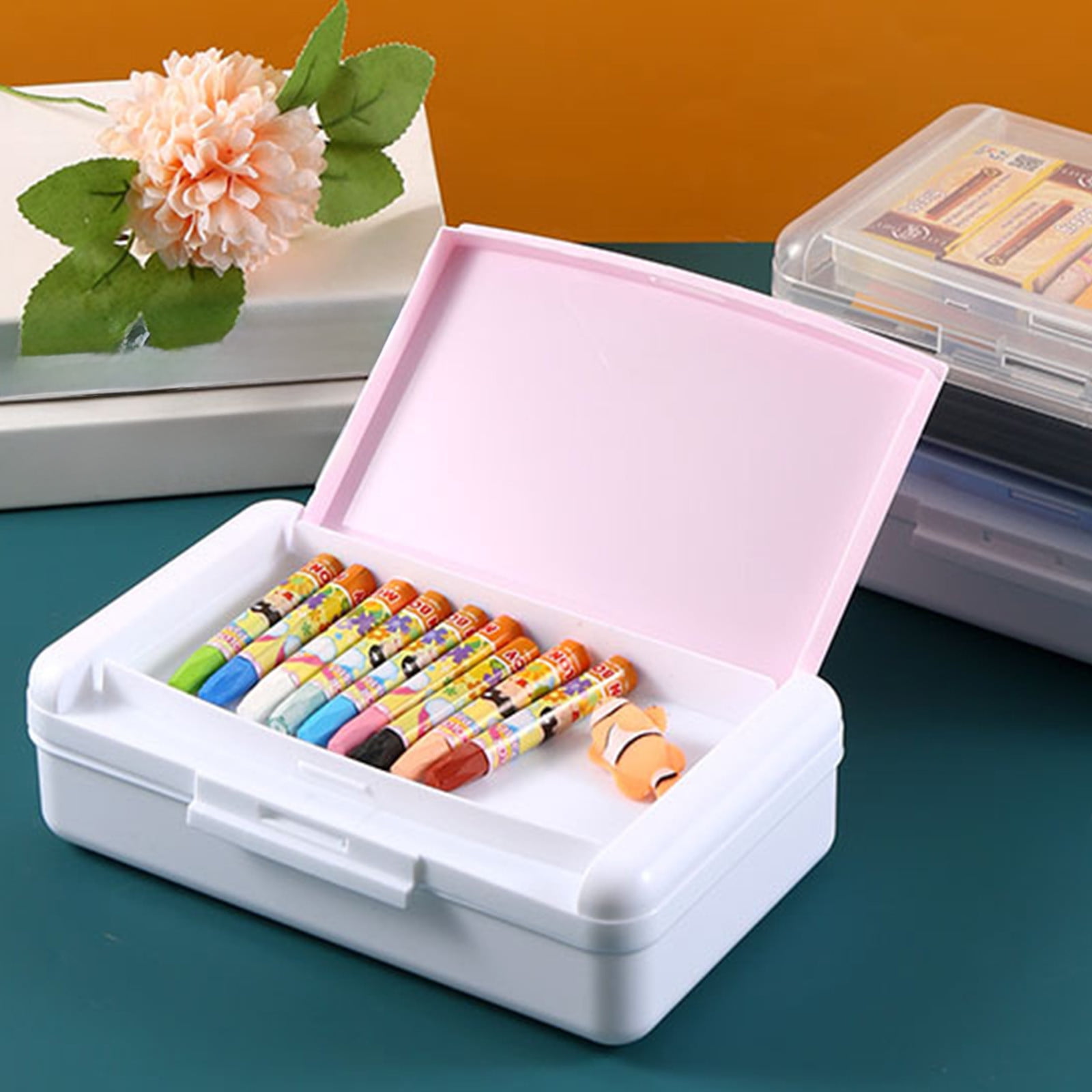 Aufmer 1 Pcs Double Layer Pencil Case, 8x5x2.36in Thickened ABS Plastic ...