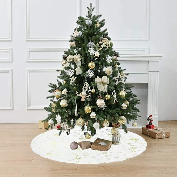 Aufmer 1 Pcs Festive Christmas Tree Mat, Embroidered Snowflake Design ...