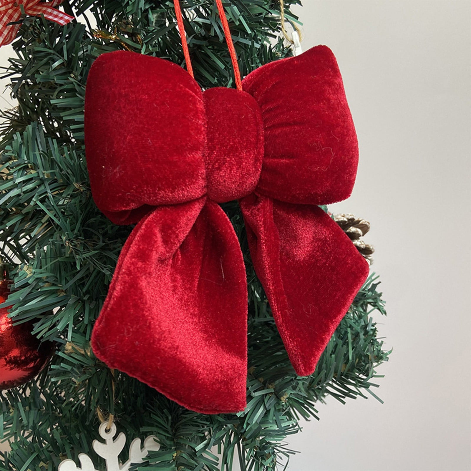 Aufmer 1 Pcs Red Bows Christmas Tree Decorations, Velvet Ornament Bow ...