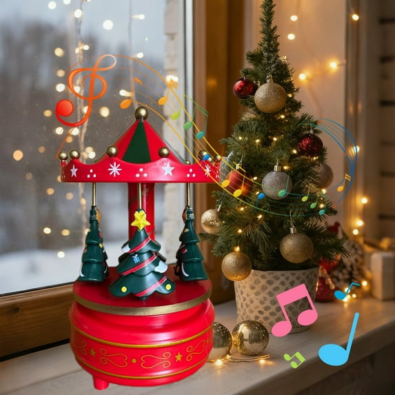 Aufmer 1 Pcs Rotating Christmas Carousel Music Box, Festive Holiday ...