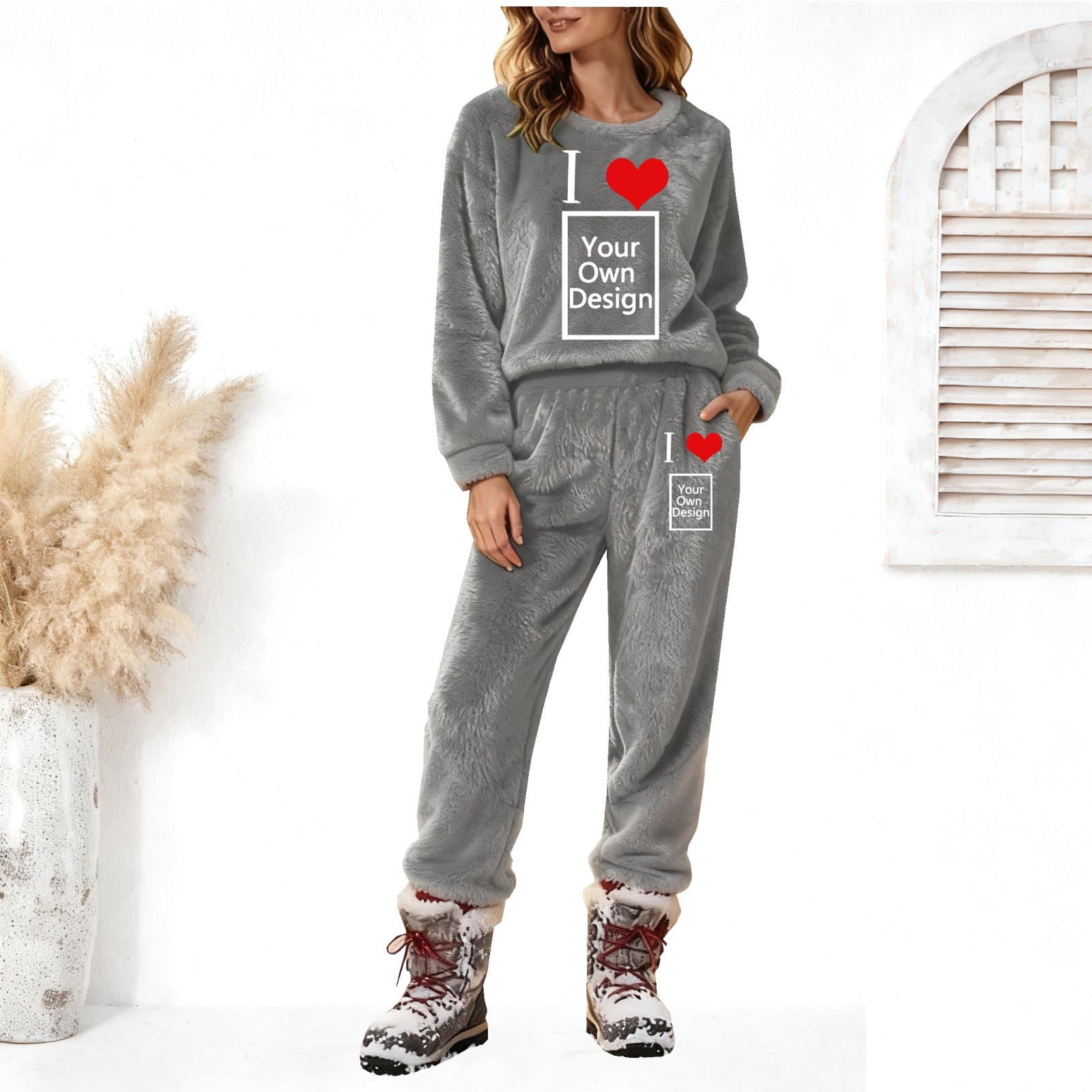 Aufmer 1 Pcs Women's Velvet Lounge Set, Soft Round Neck Loungewear ...