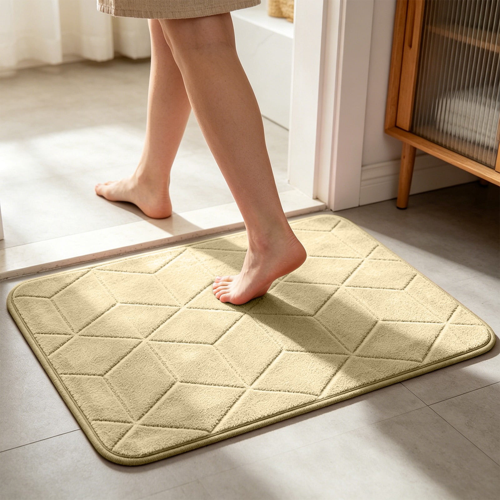 Aufmer 15.7x23.6in Rhombus Coral Fleece Bath Mat Anti Slip Quick Dry ...