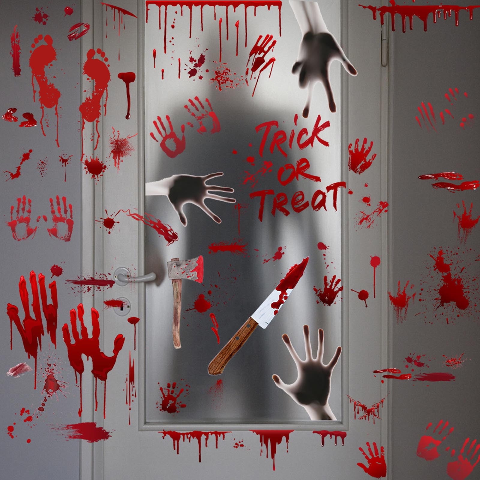 Aufmer 18 Pcs Creepy Bloody Handprint Decals, Self-Adhesive Halloween ...