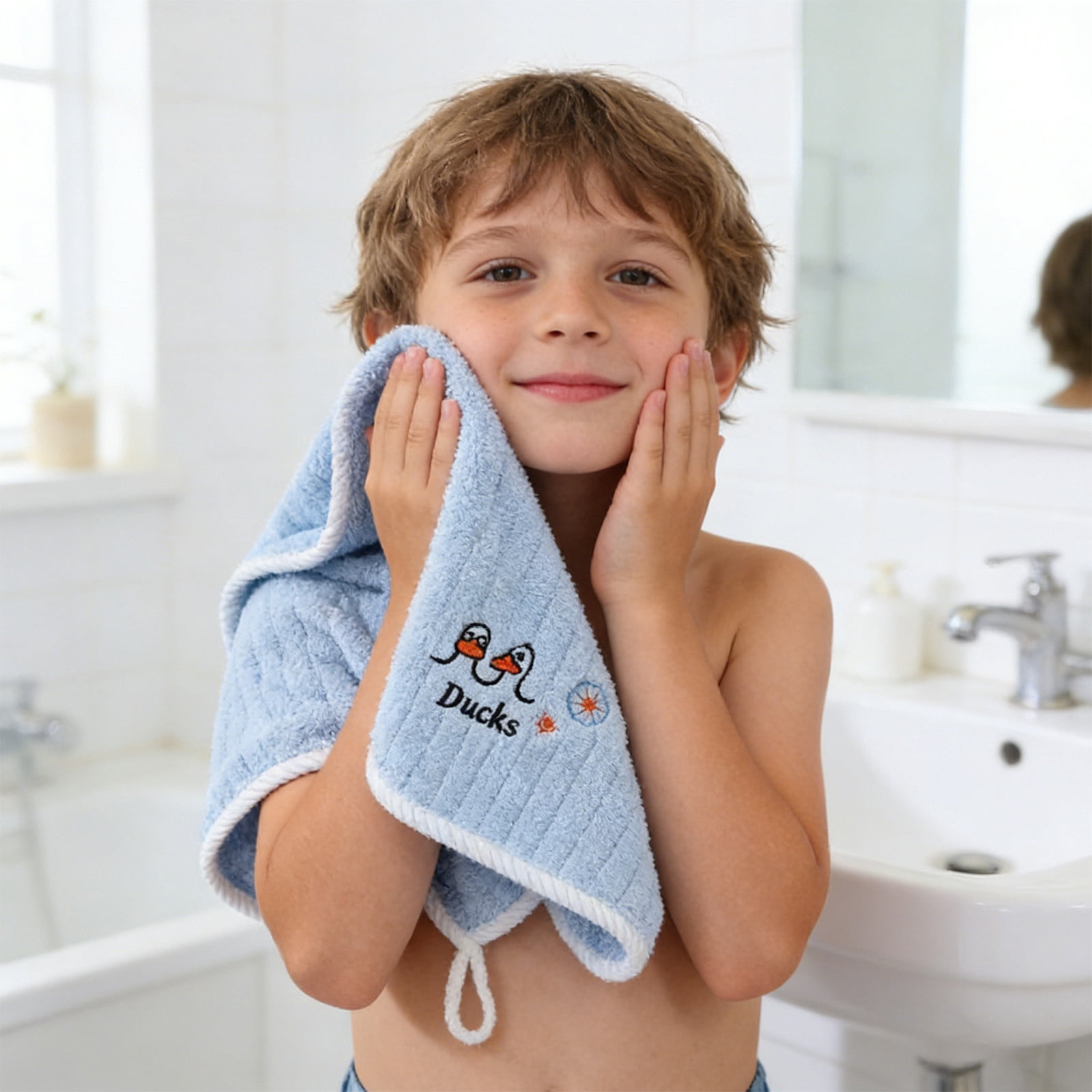 Aufmer 2 Pcs Kids Cartoon Face and Hair Towels, Thick Absorbent Cotton ...