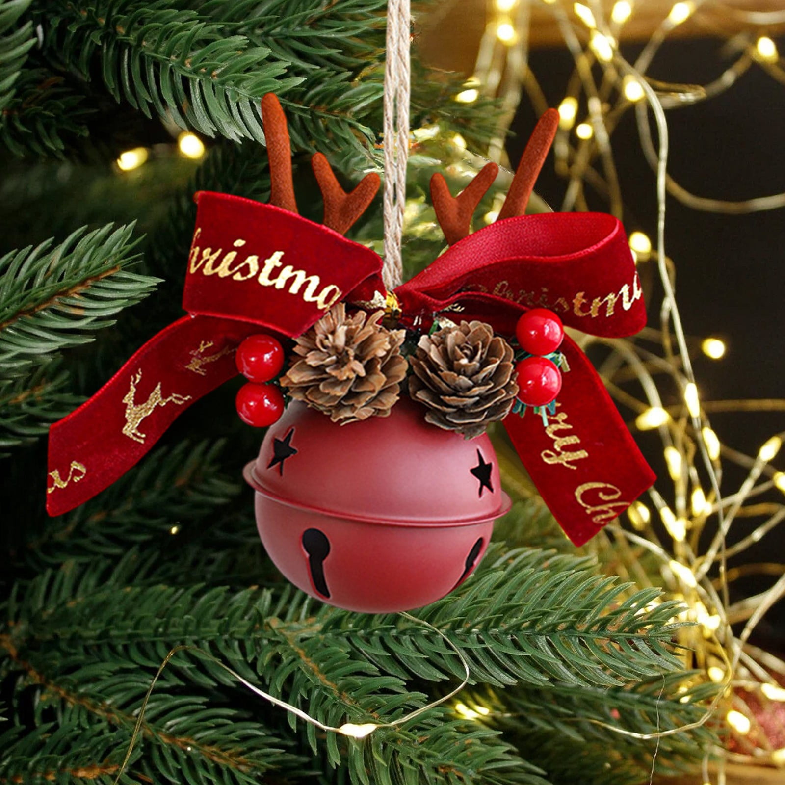 Aufmer 3 Pcs Christmas Bells with Bow Christmas Tree Ornaments ...